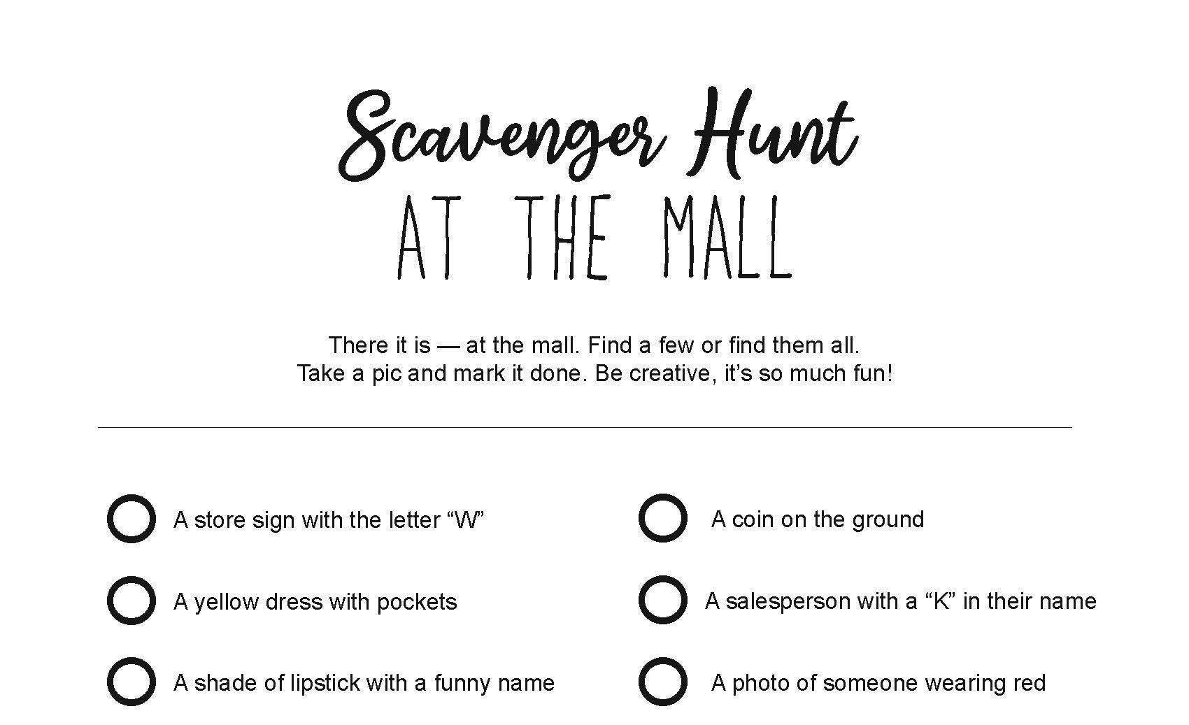 Scavenger Hunt at the Mall Digital Download, Low-cost Birthday Party ...