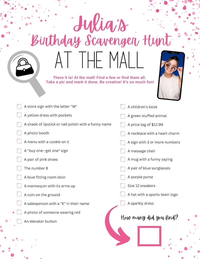 Shopping Mall Scavenger Hunt Birthday Party Game, Low Cost Birthday ...