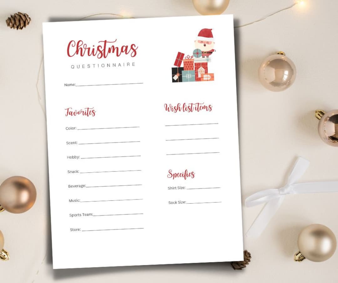 Holiday Gift Questionnaire, Find Out Their Likes and Preferences, Gift ...
