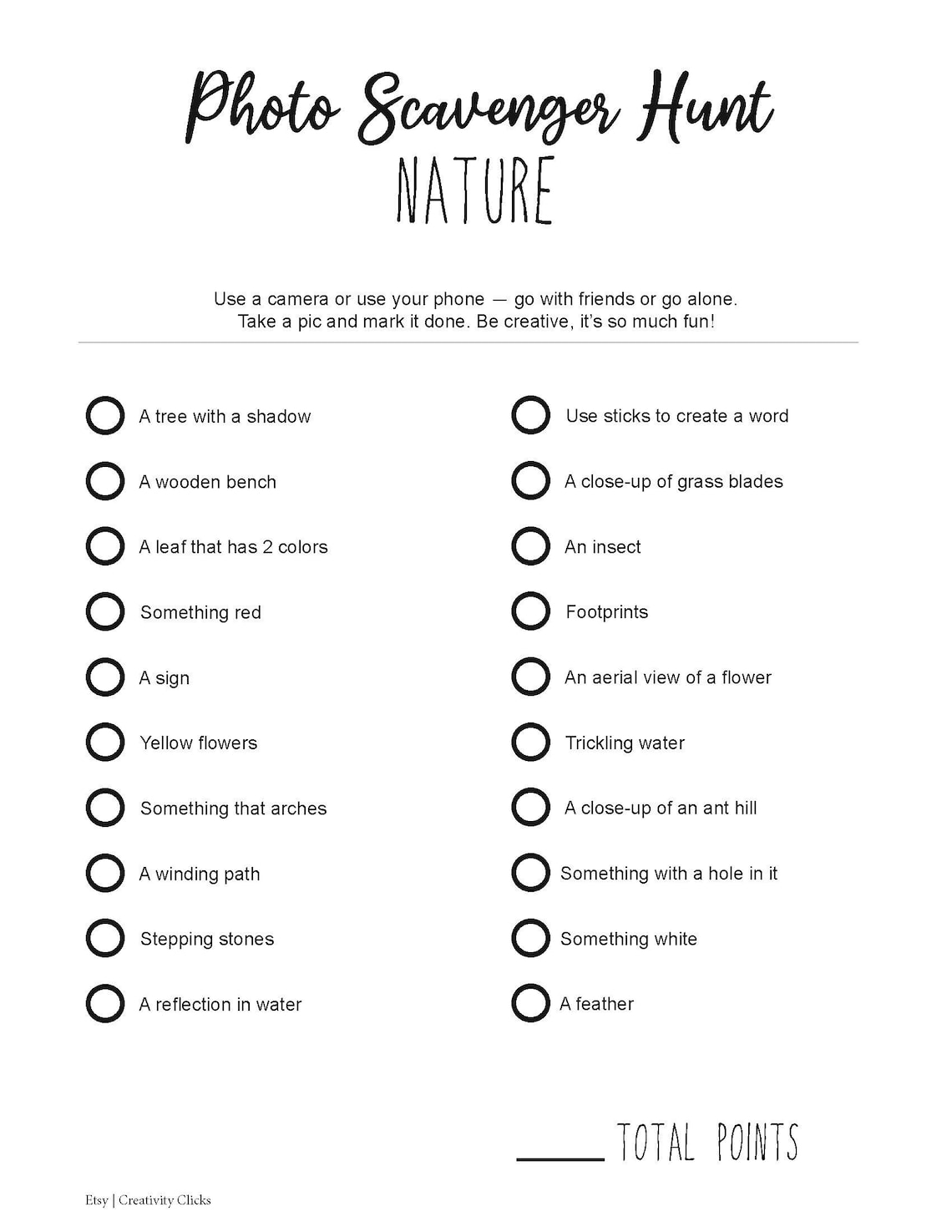 Photo Scavenger Hunt - in Nature, Low Cost Family Activity, Classroom ...