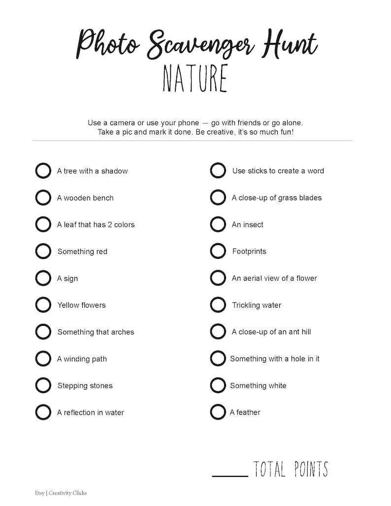Photo Scavenger Hunt - in Nature, Low Cost Family Activity, Classroom ...