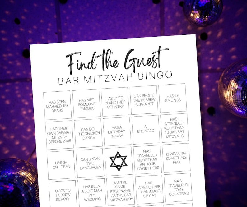 Find the Guest Bingo Bar/bat Mitzvah Game, Low Cost Bar Mitzvah Game ...