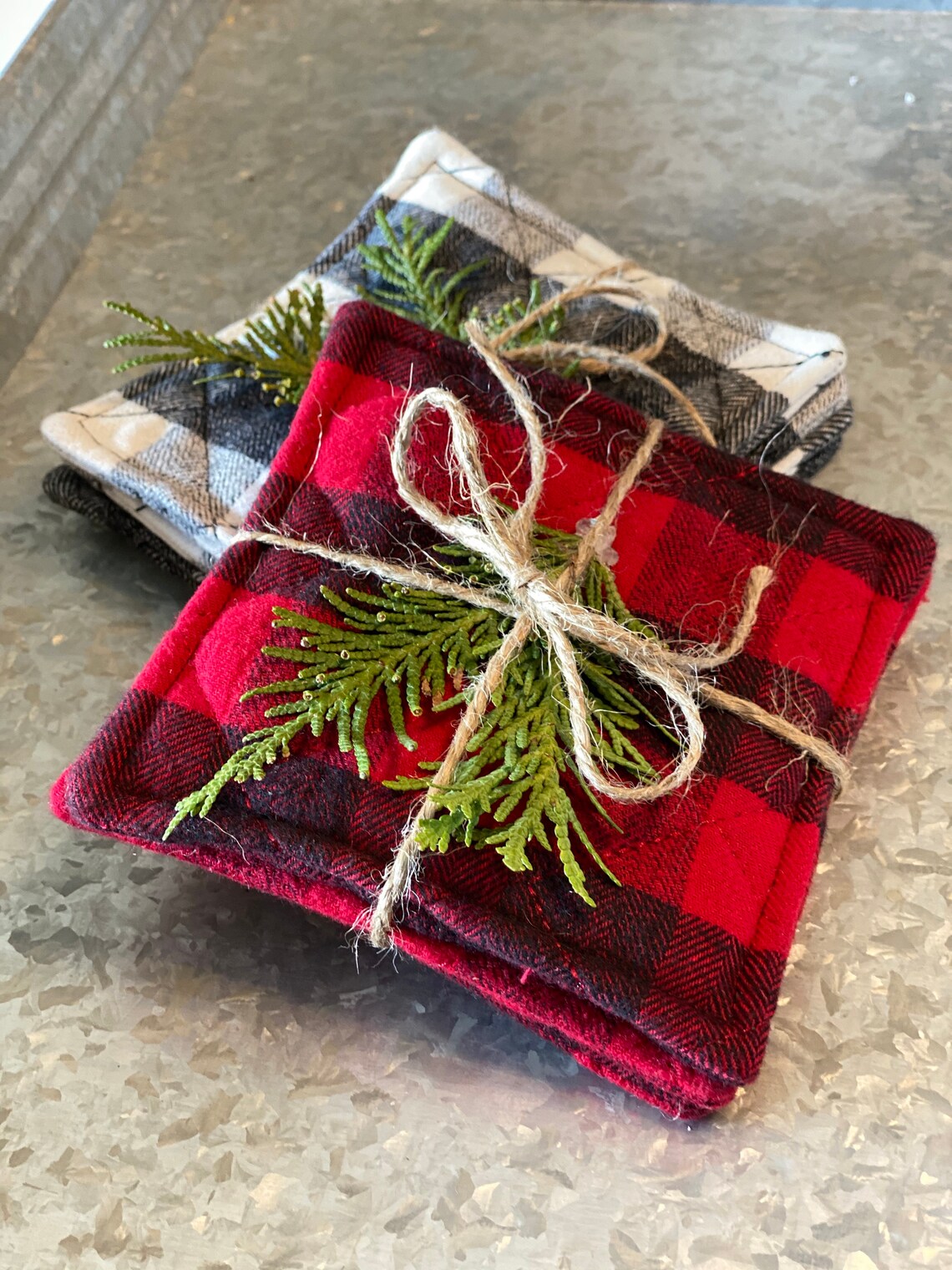 Quilted Buffalo Plaid Coasters Set of 4 | Etsy
