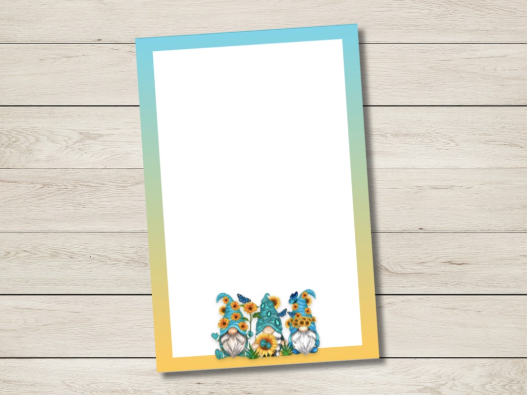 Sunflower Gnomes Notepad 4 X 6 Inches or 5 X 7 Inches 60 Sheets Gnome ...