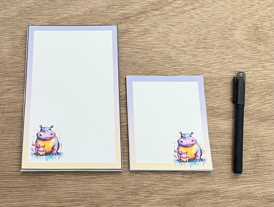 Hippo Mom and Baby Notepad Small 4 X 6 Inch or Large 8 X 5 - Etsy