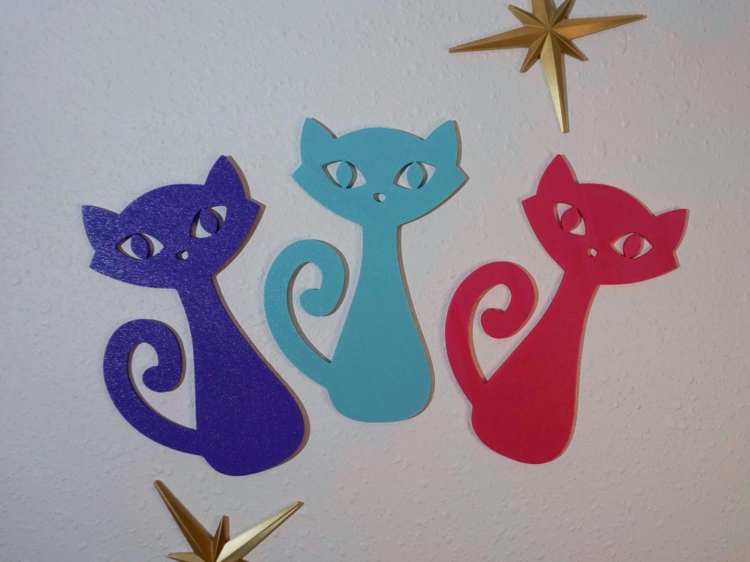 Atomic Cat Wall Art, 3D Printed Atomic Age 1950s/60s Decor, Retro MCM ...