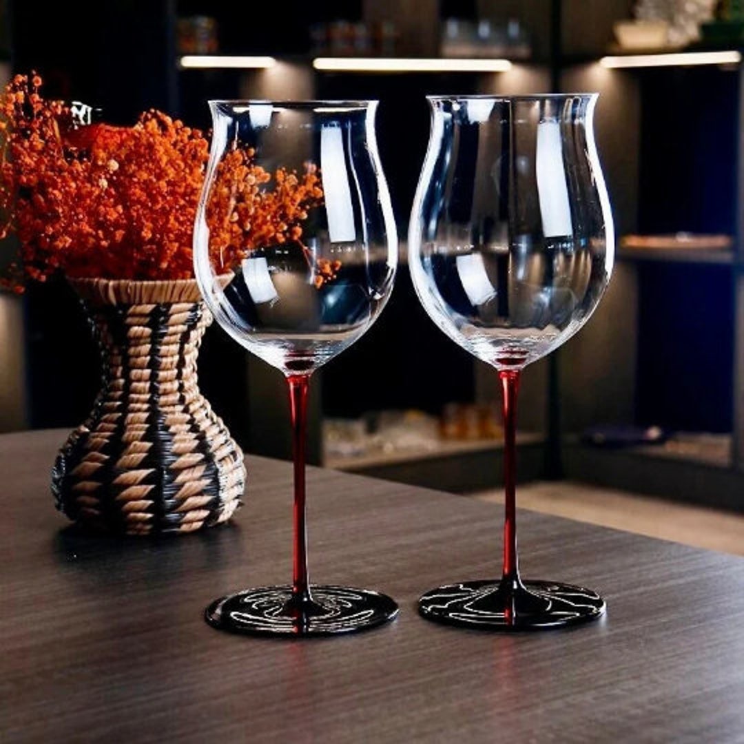 Minimalist Red Wine Glass Red Bottom Glass Barware Set - Etsy