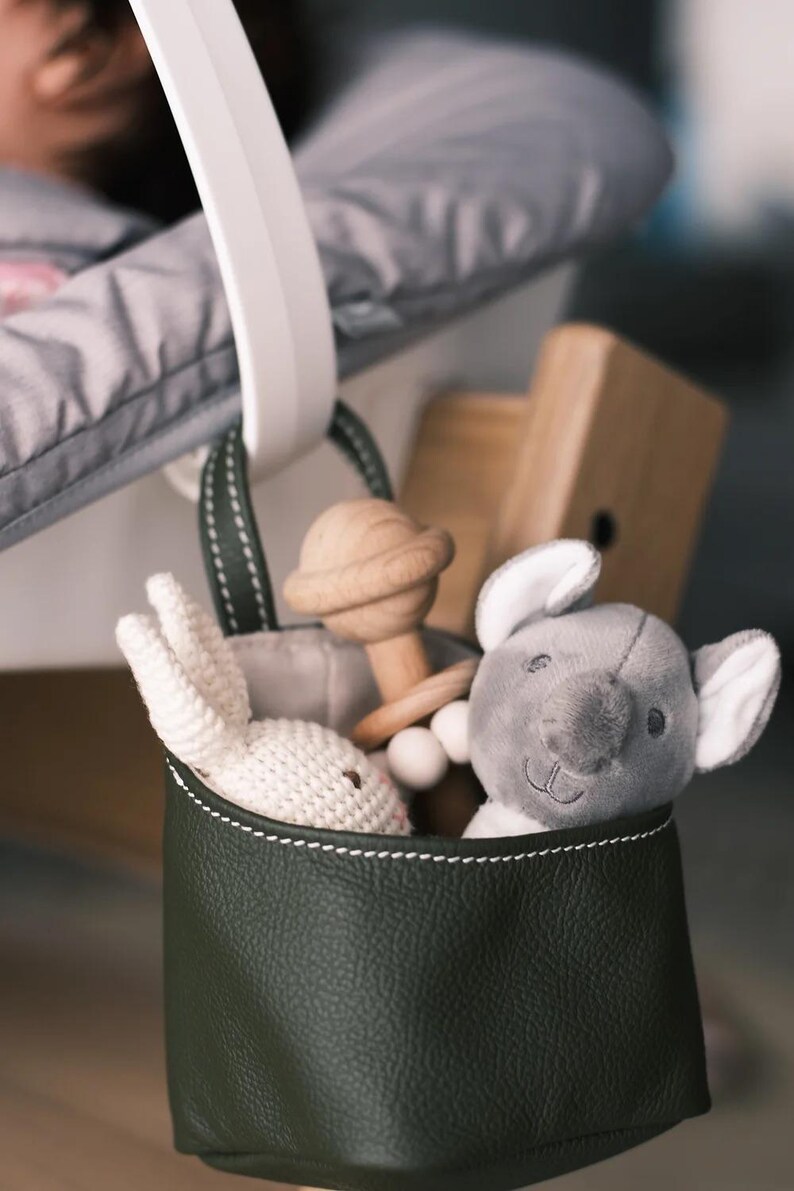 Handmade Leather Hanging Basket Size Small Home Organisation, Baby Change Table Caddy, Storage ...