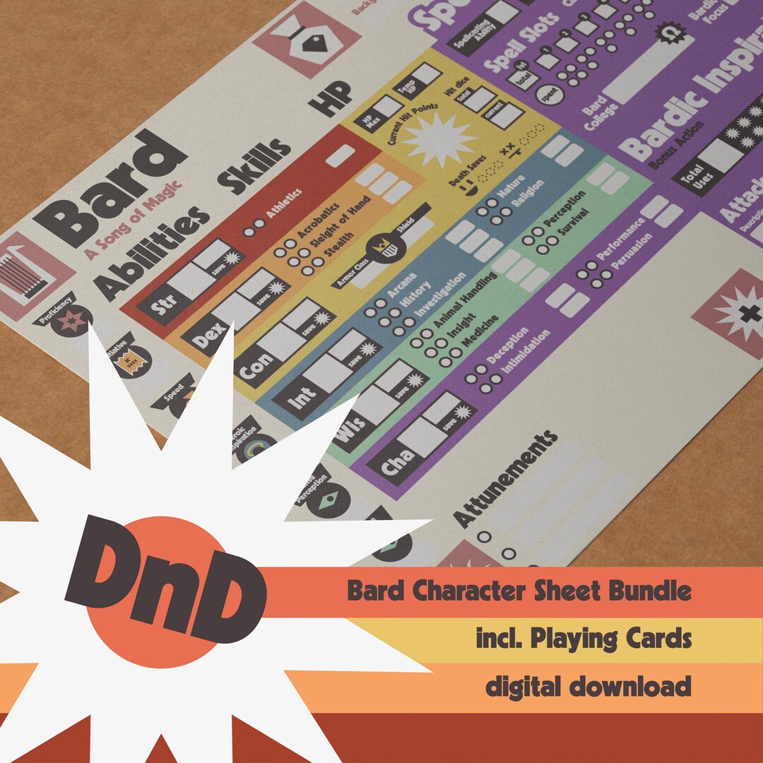 Dnd Bard Character Sheet, Retro Design, Compatible With 2024 5th ...