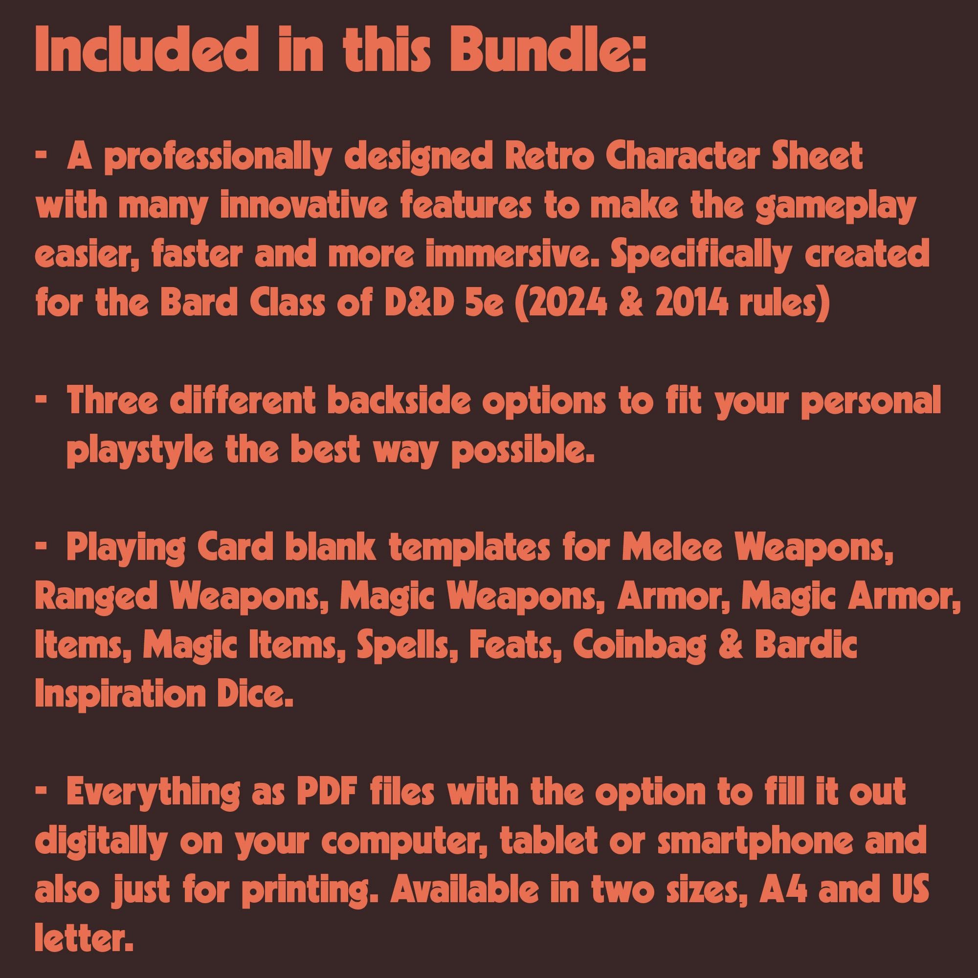 Dnd Bard Character Sheet, Retro Design, Compatible With 2024 5th ...