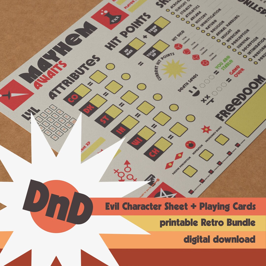 Dnd Evil Character Sheet Optimized Retro Design. Compatible With the ...