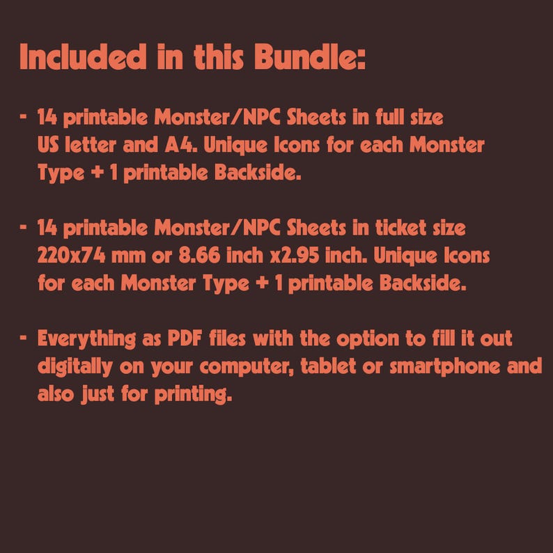 Dnd Monster NPC Sheet Pack 5e - Printable Digital Download - Enemy and ...