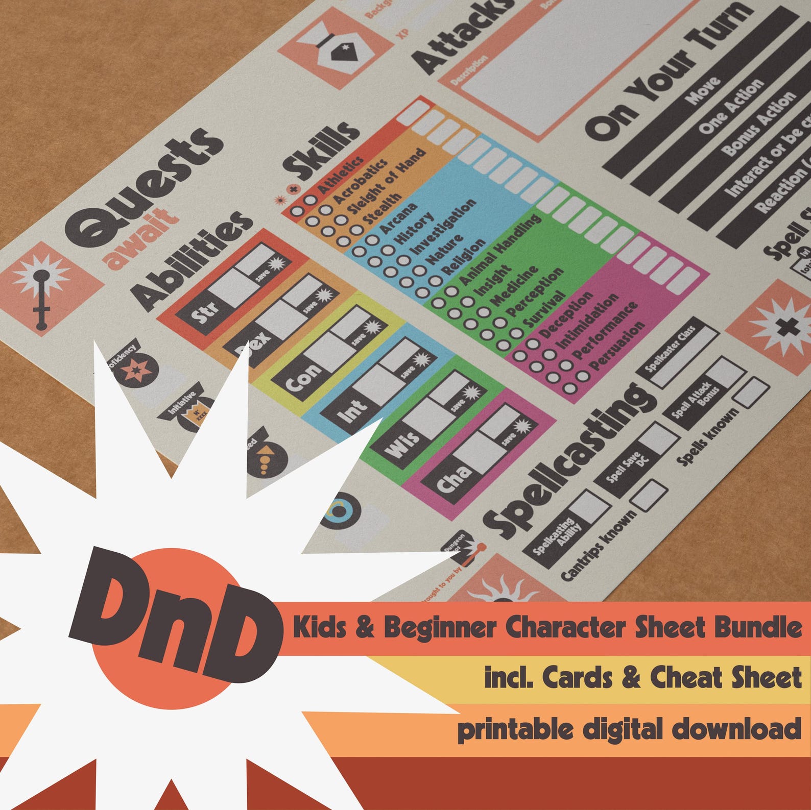 Dnd Kids and Beginner Character Sheet Bundle - Quests Await - Optimized ...