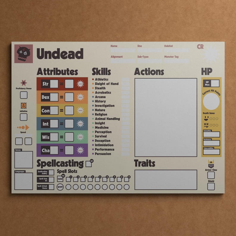 Dnd Monster NPC Sheet Pack 5e - Printable Digital Download - Enemy and ...