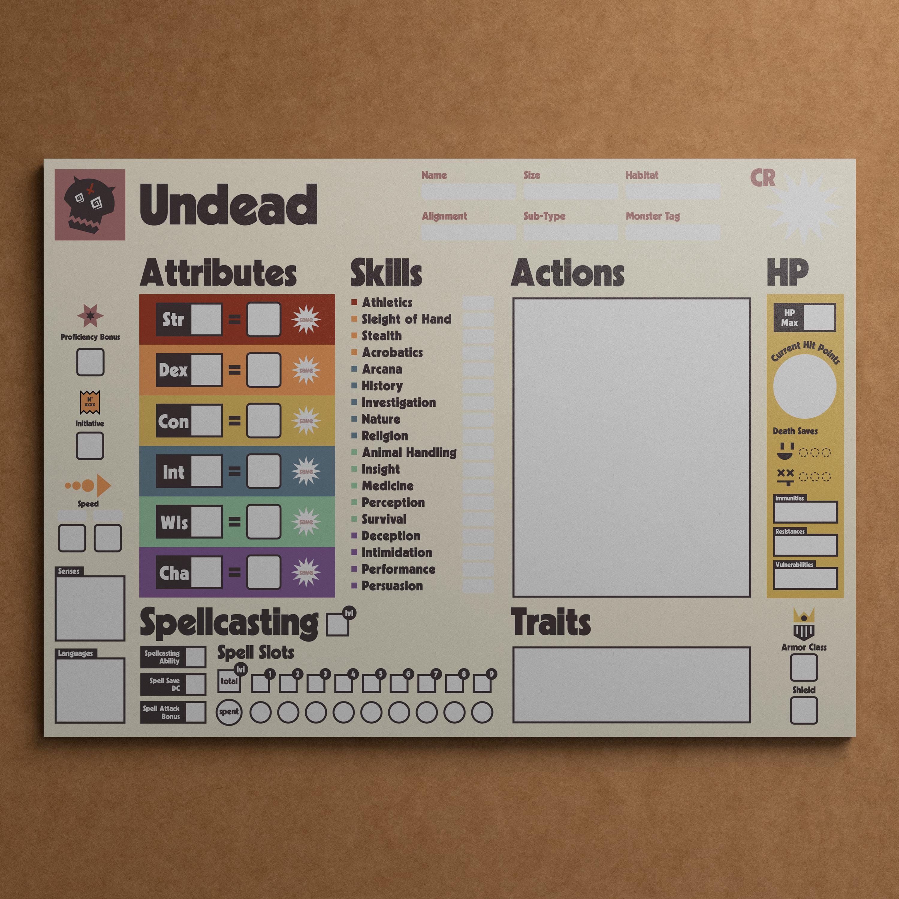 Dnd Monster NPC Sheet Pack 5e - Printable Digital Download - Enemy and ...