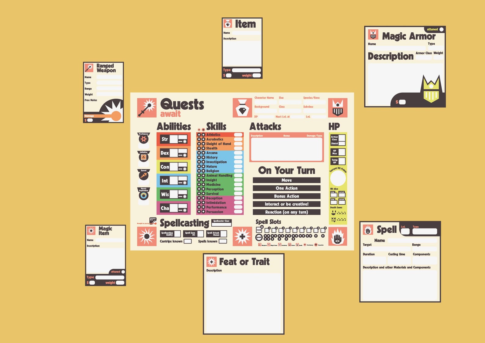 Dnd Kids and Beginner Character Sheet Bundle - Quests Await - Optimized ...