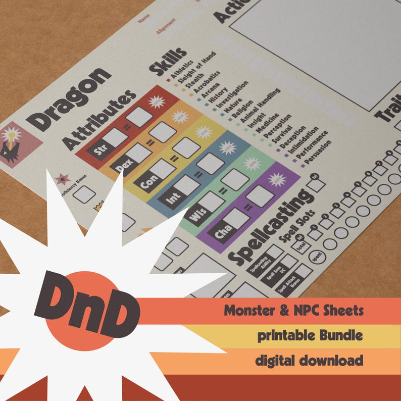 Dnd Monster NPC Sheet Pack 5e - Printable Digital Download - Enemy and ...