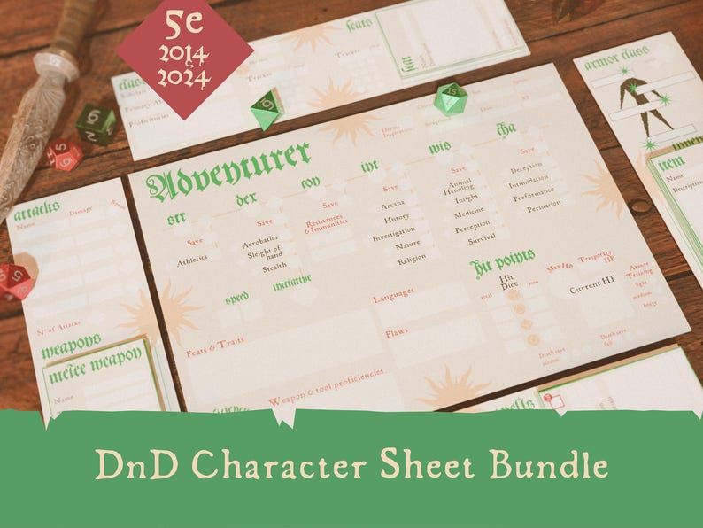 Dnd Character Sheet Bundle "adventurer" - the Character Sheet ...