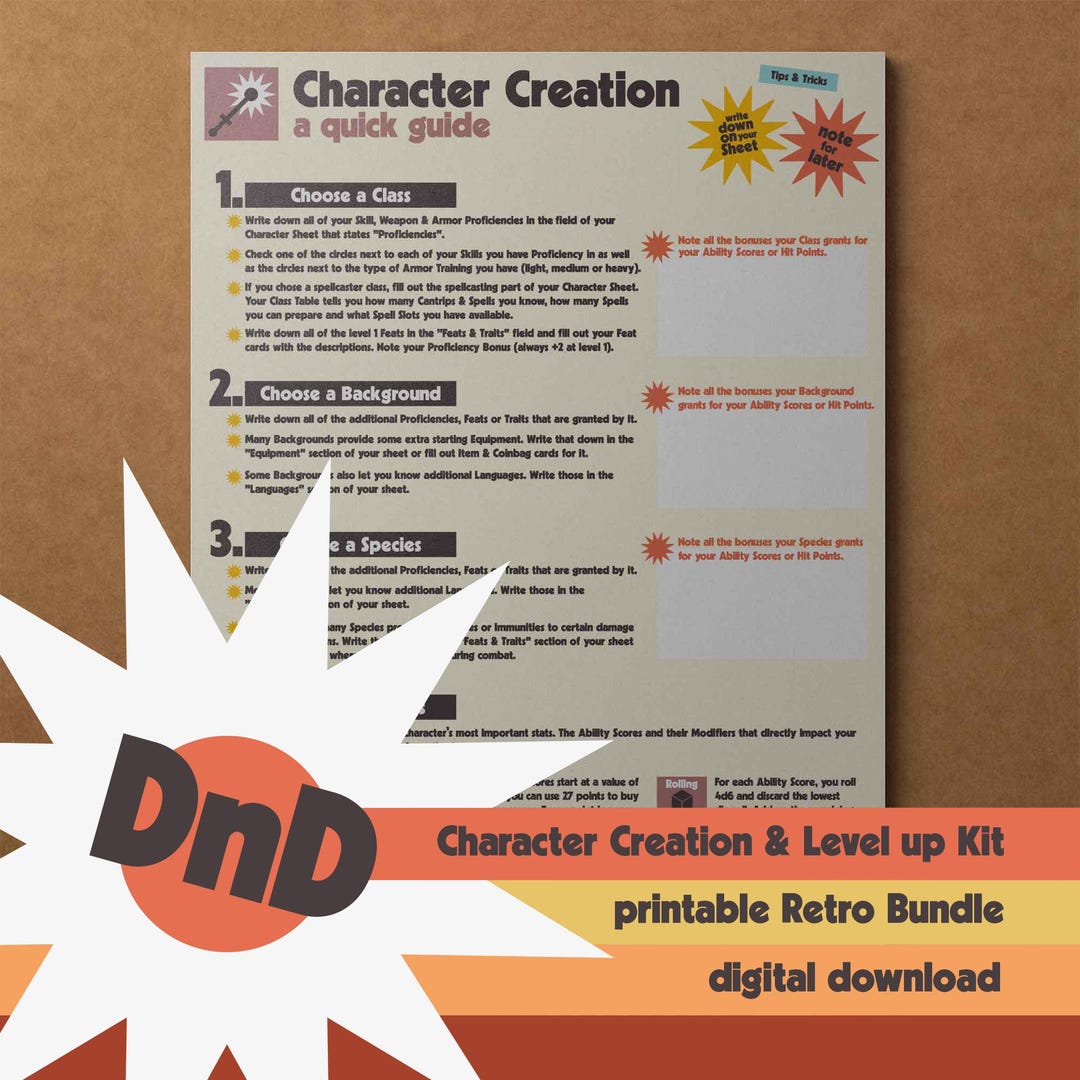Dnd Character Creation & Level up Kit 5e 2024 - Retro Design - Quick ...