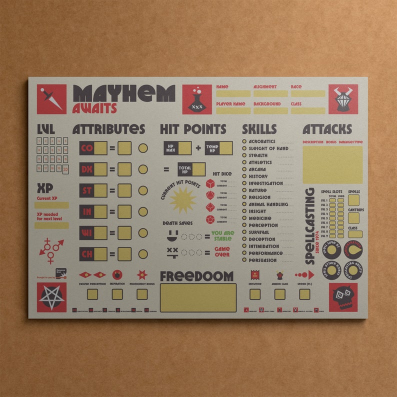 Dnd Evil Character Sheet Optimized Retro Design. Compatible With the ...