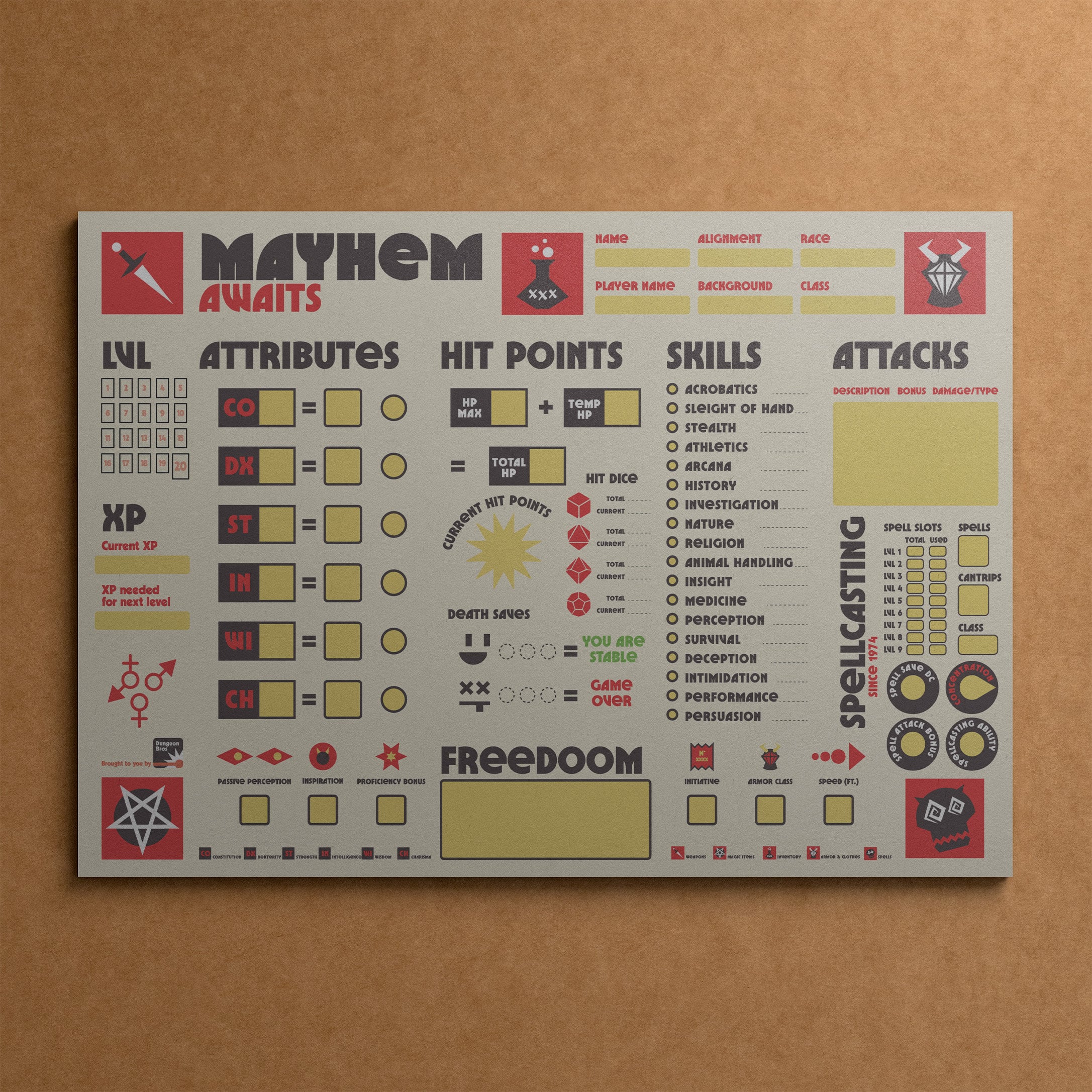 Dnd Evil Character Sheet Optimized Retro Design. Compatible With the ...