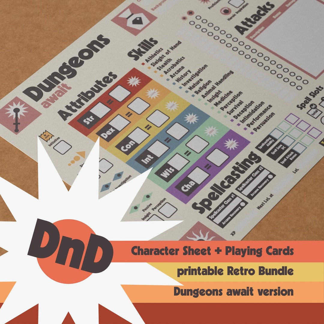 Dnd Character Sheet Optimized Retro Design - Dungeons Await ...