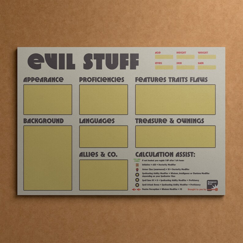 Dnd Evil Character Sheet Optimized Retro Design. Compatible With the ...