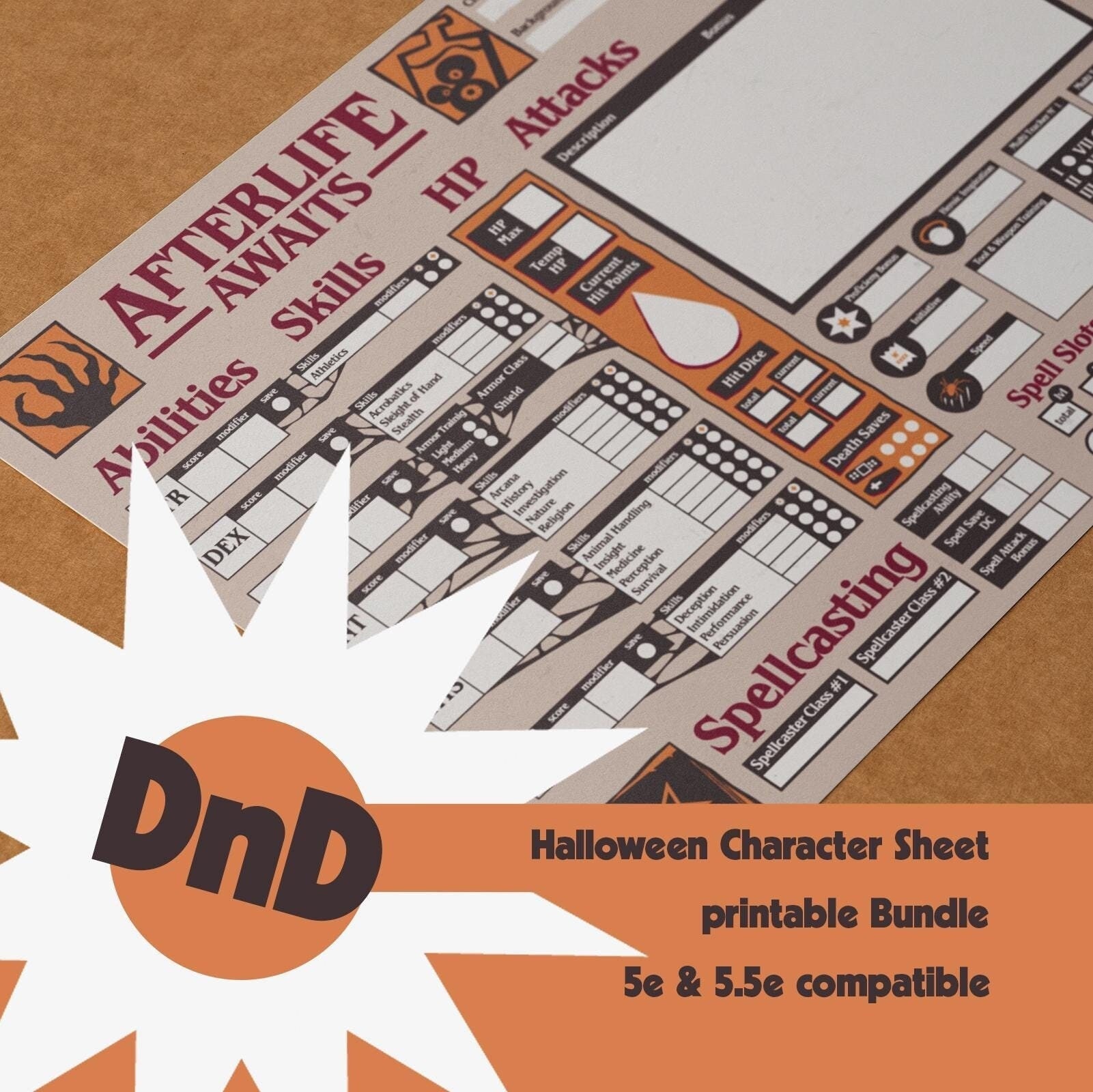 Dnd Character Sheet Halloween Themed Design - Compatible 2024 5th ...