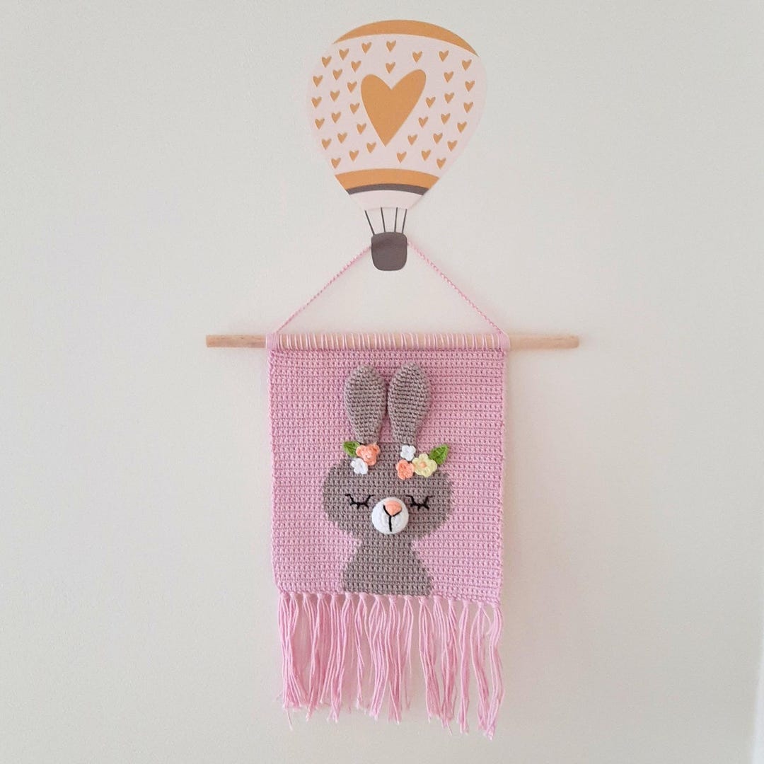 Handmade Crochet Rabbit Wall Hanging: Pastel Nursery Decor - Etsy