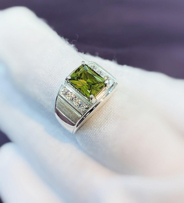 Natural Peridot Ring for Men, Solid 925 Sterling Silver, Peridot ...