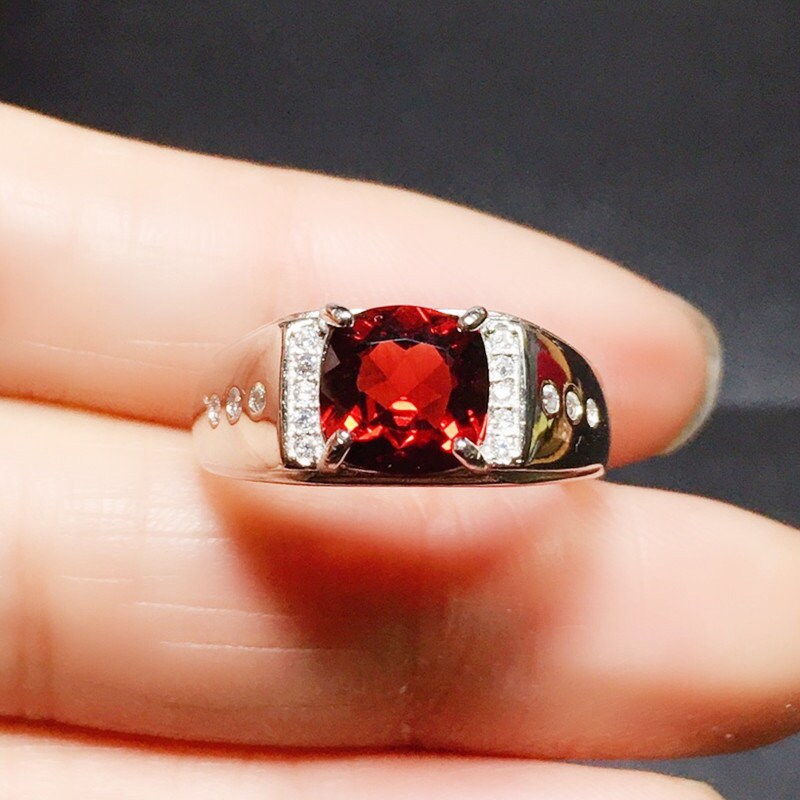Natural Garnet Ring Mens Garnet Ring 925 Sterling Silver Gift for Him ...