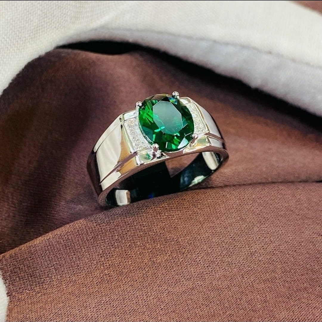 Men's Emerald Ring, Emerald Signet Ring, 925 Silver Men's Wedding Ring ...