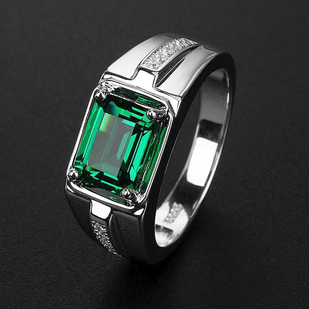 Men's Emerald Ring, Emerald Signet Ring, Men's Wedding Ring, Men ...