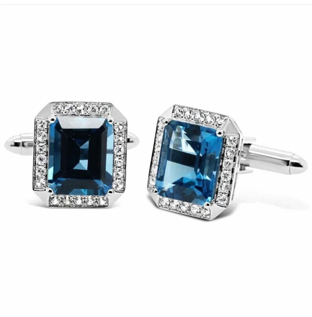 Natural Blue Topaz Octagon Cufflinks/men's Cuff Links/gemstone Cuff ...