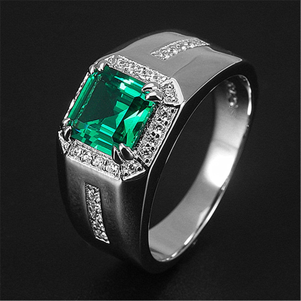 Men's Emerald Ring, Emerald Signet Ring, Men's Wedding Ring, Men ...