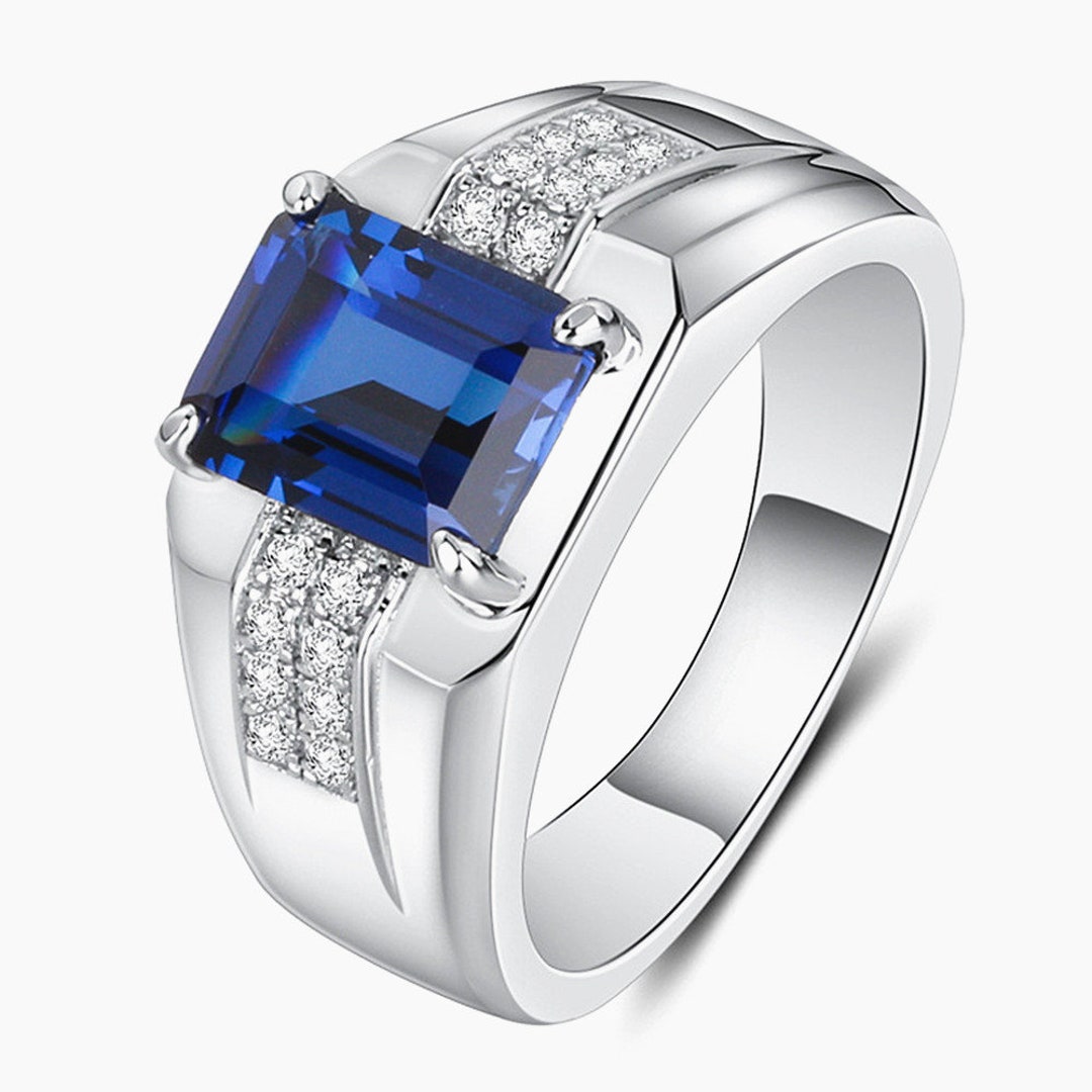 Blue Sapphire Men Ring 925 Sterling Silver Engagement Rings for Men ...