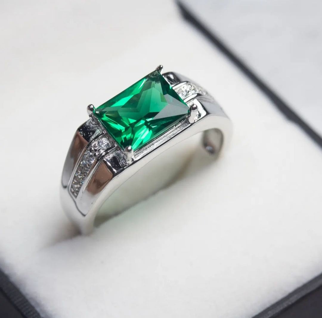 Men's Emerald Ring, Emerald Signet Ring, Men's Wedding Ring, Men Surprised Ring, Fathers Day ...