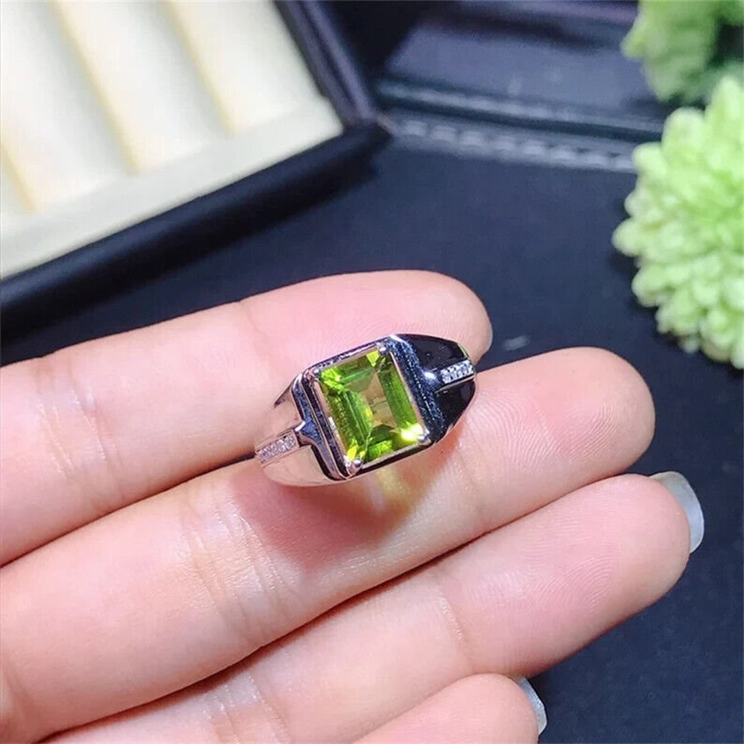 Natural Peridot Ring for Men, Solid 925 Sterling Silver, Peridot ...
