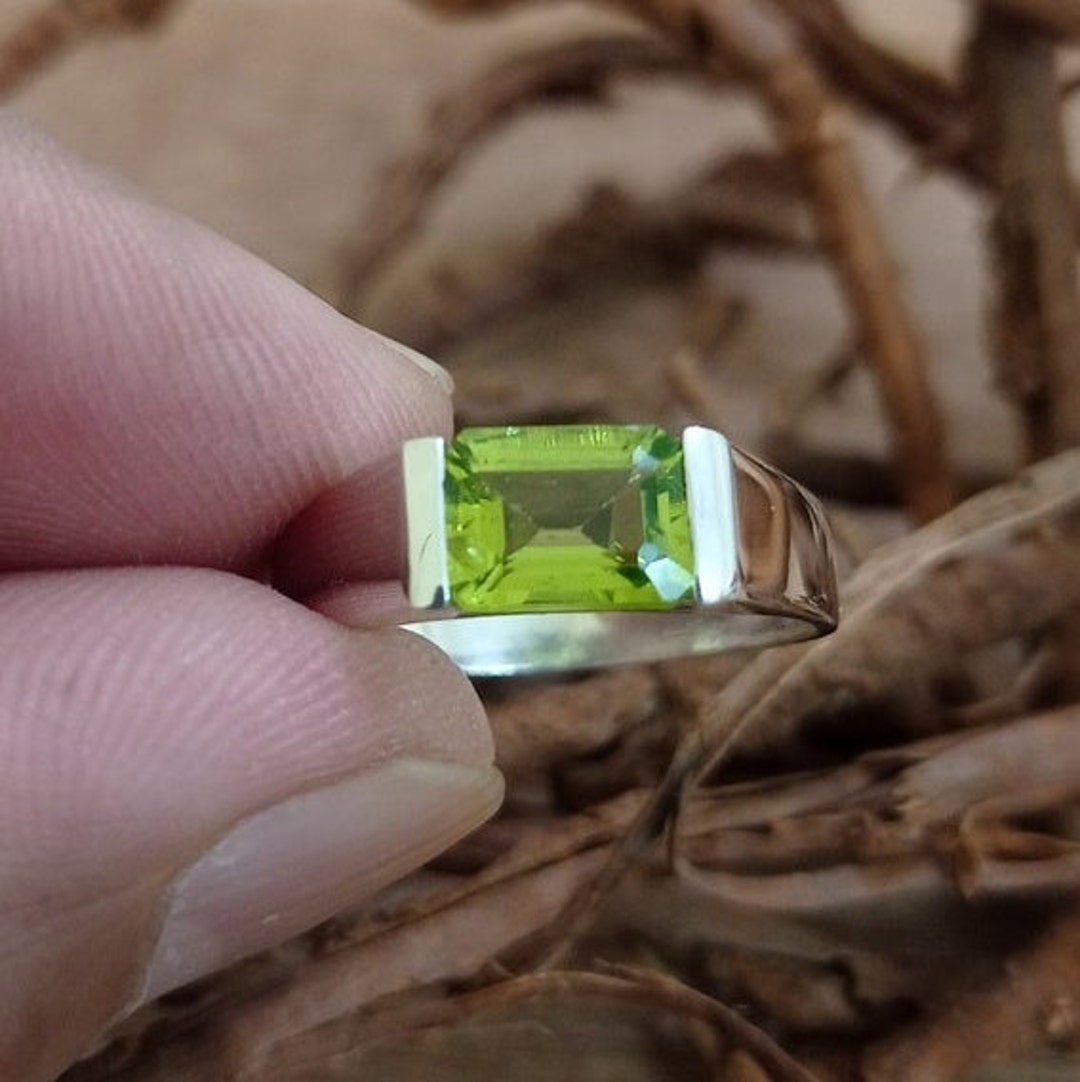 Peridot Ring for Men, Solid 925 Sterling Silver, Peridot Gemstone Ring ...