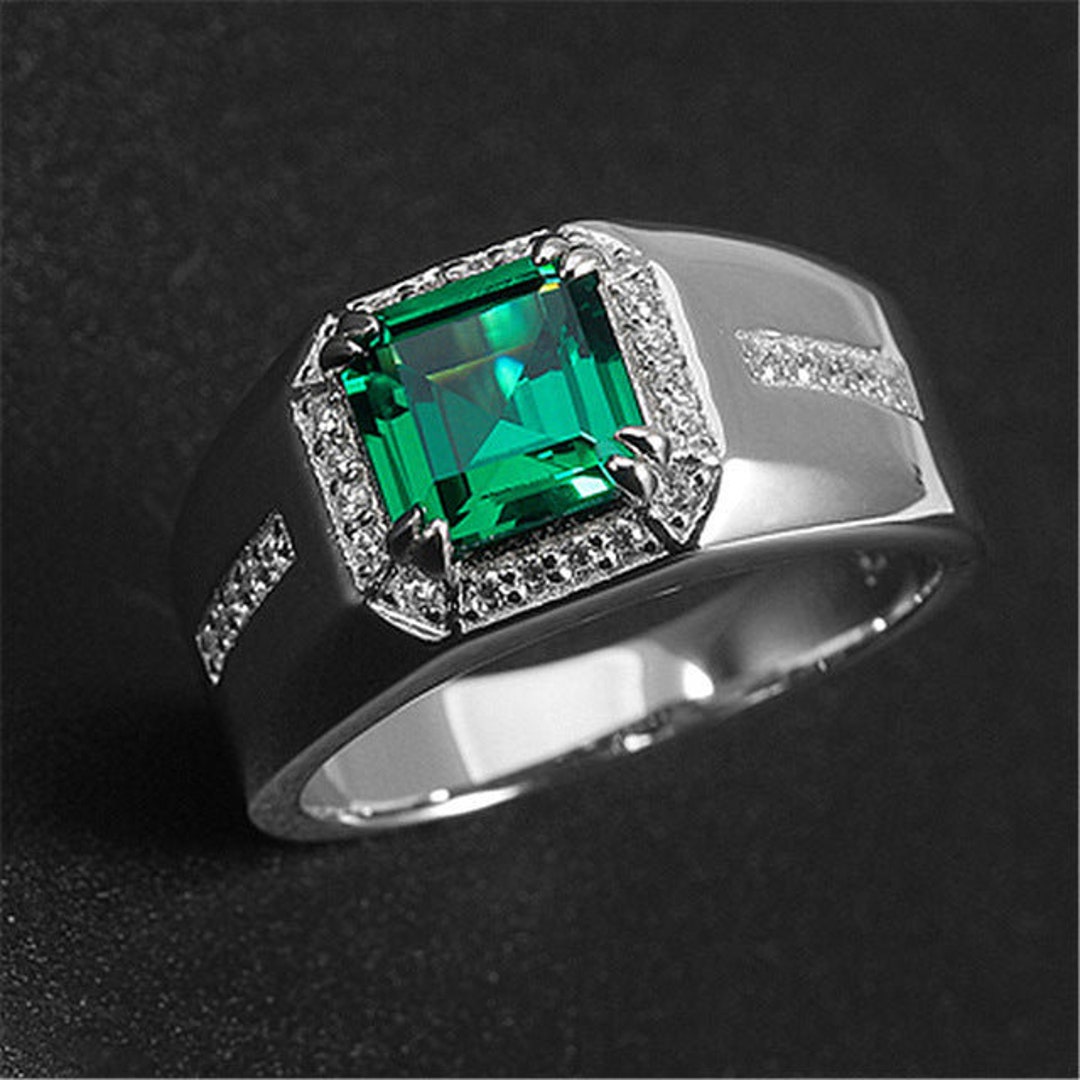 Men's Emerald Ring, Emerald Signet Ring, Men's Wedding Ring, Men ...