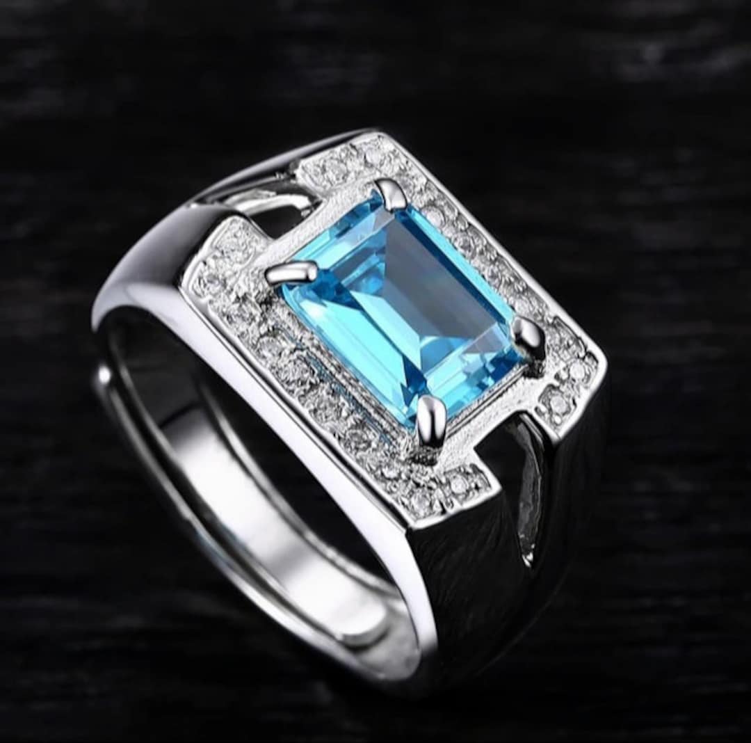 Natural Blue Topaz Ring Men's/ Men Ring/ 925 Sterling Siver Ring/swiss ...