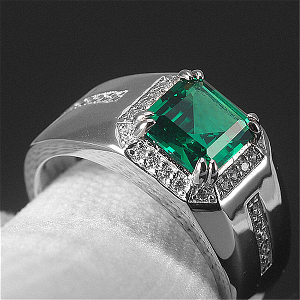 Men's Emerald Ring, Emerald Signet Ring, Men's Wedding Ring, Men ...