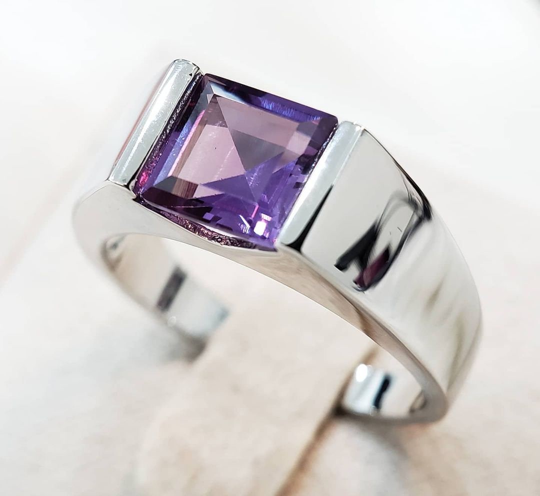 Natural Amethyst Ring, Men's Ring, 925 Sterling Silver Ring, , Wedding ...