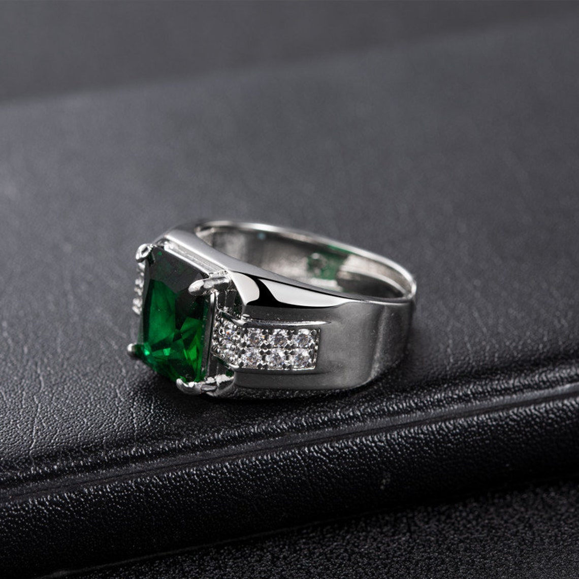 Men's Emerald Ring, Emerald Signet Ring, Men's Wedding Ring, Men ...