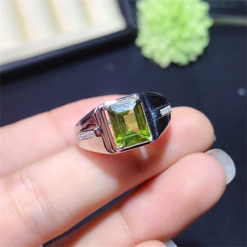 Natural Peridot Ring for Men, Solid 925 Sterling Silver, Peridot ...
