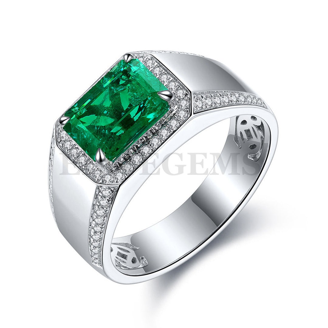 Men's Emerald Ring, Emerald Signet Ring, Men's Wedding Ring, Men ...