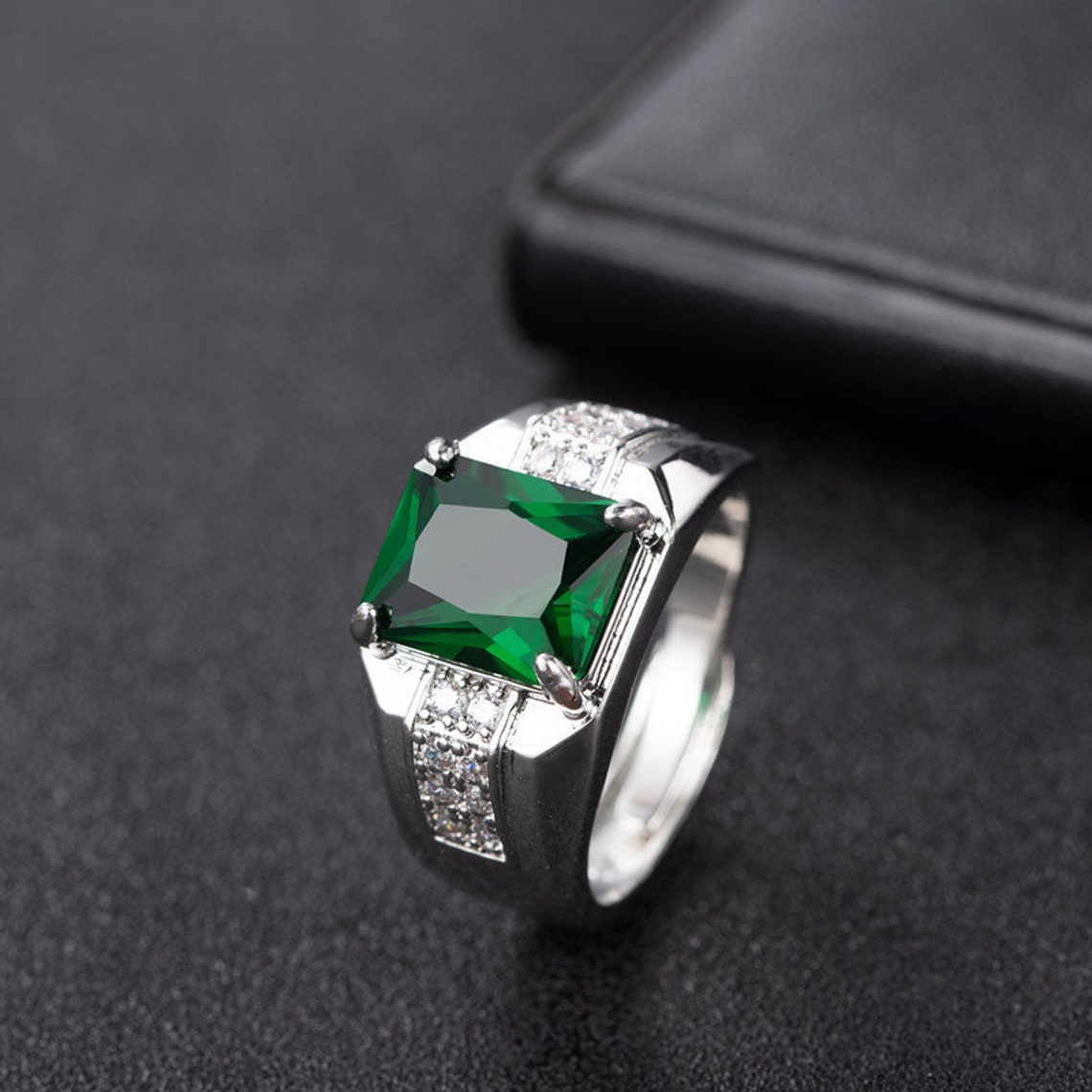 Men's Emerald Ring, Emerald Signet Ring, Men's Wedding Ring, Men ...