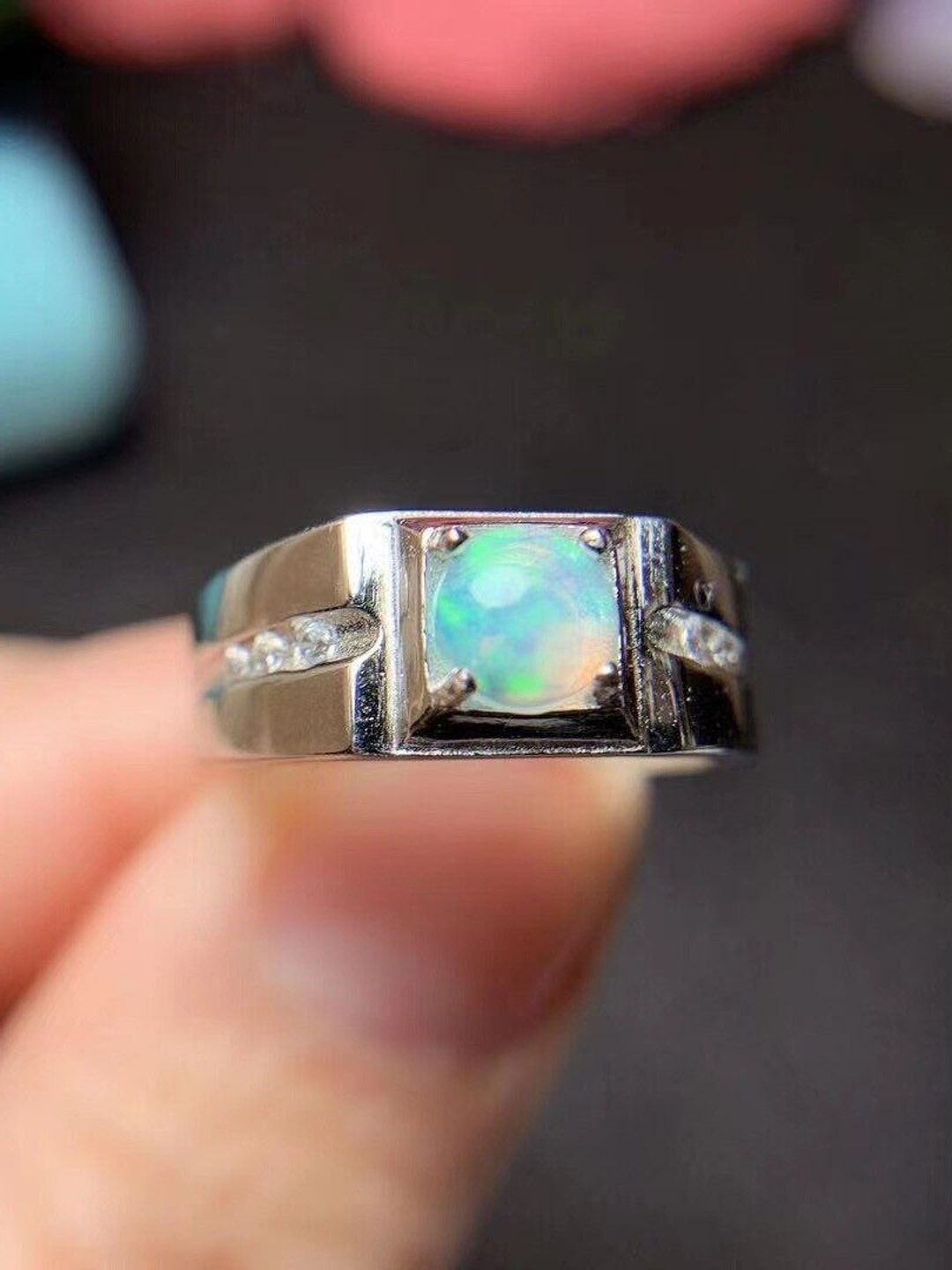 Natural Opal Men's Ring 925 Sterling Silver Ring for Him, 14k Solid ...