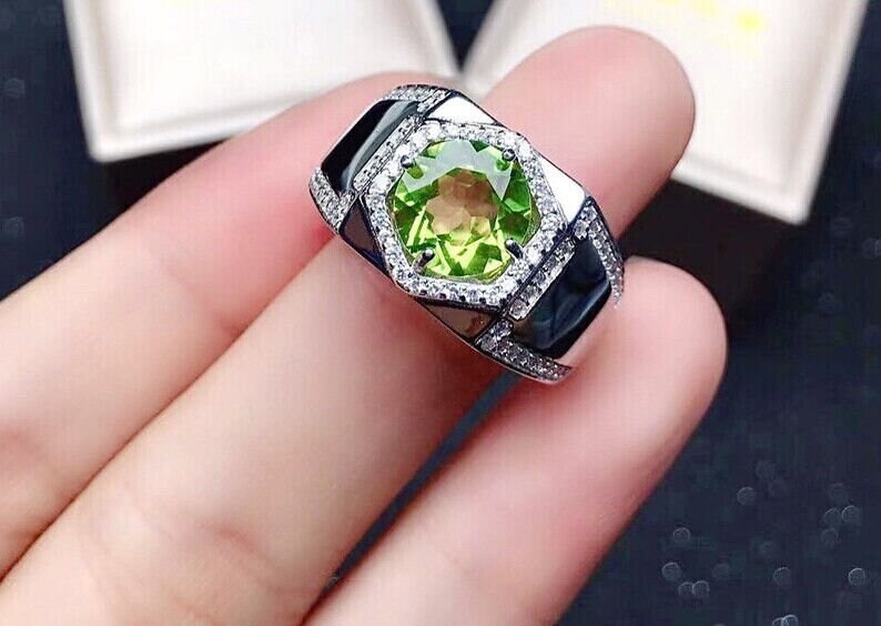 Natural Peridot Ring for Men, Solid 925 Sterling Silver, Peridot ...