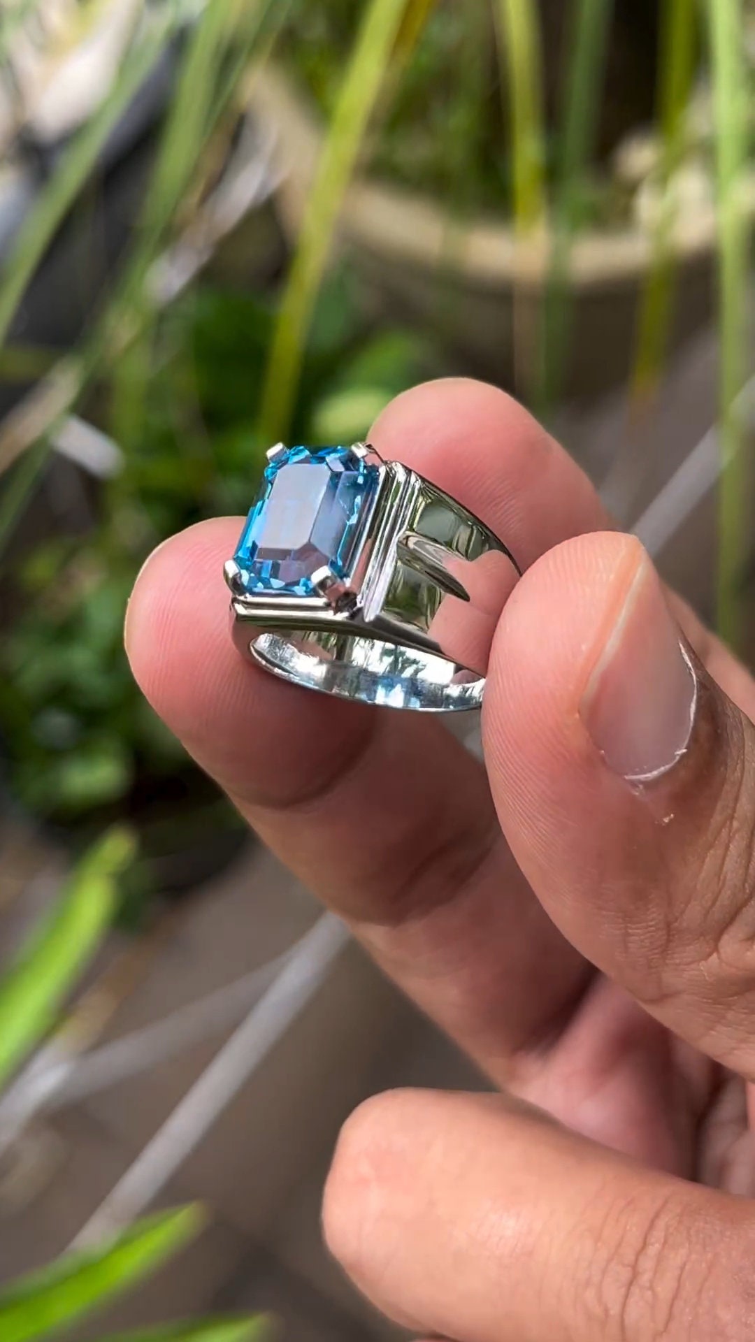 Natural Blue Topaz Ring for Men / 925 Sterling Silver Ring/ Blue Topaz ...